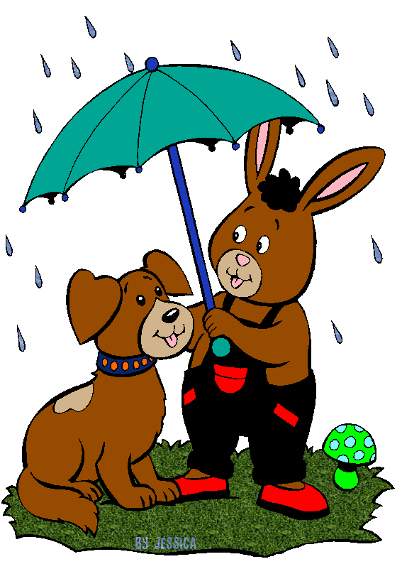 Bunny and Dog - in rain (in Clipart)