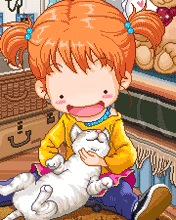 cute kawaii lil girl playing with her kitty cat (in Animated GIFs)